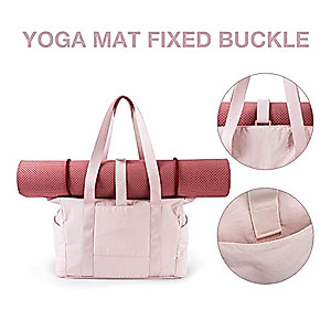 BAGSMART Women Tote Bag, Large Shoulder Bag, Top Handle Handbag with Yoga Mat Buckle for Gym, Work, School, Pink