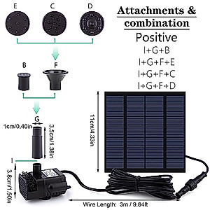 Solar Fountain Pump Solar Powered Bird Bath Fountain Solar Water Pump for Bird Bath 1.8 W Upgraded Solar Water Fountain Panel Kit with 3 M Long Cable &4 Nozzles for Bird Bath,Garden,Pond,Pool