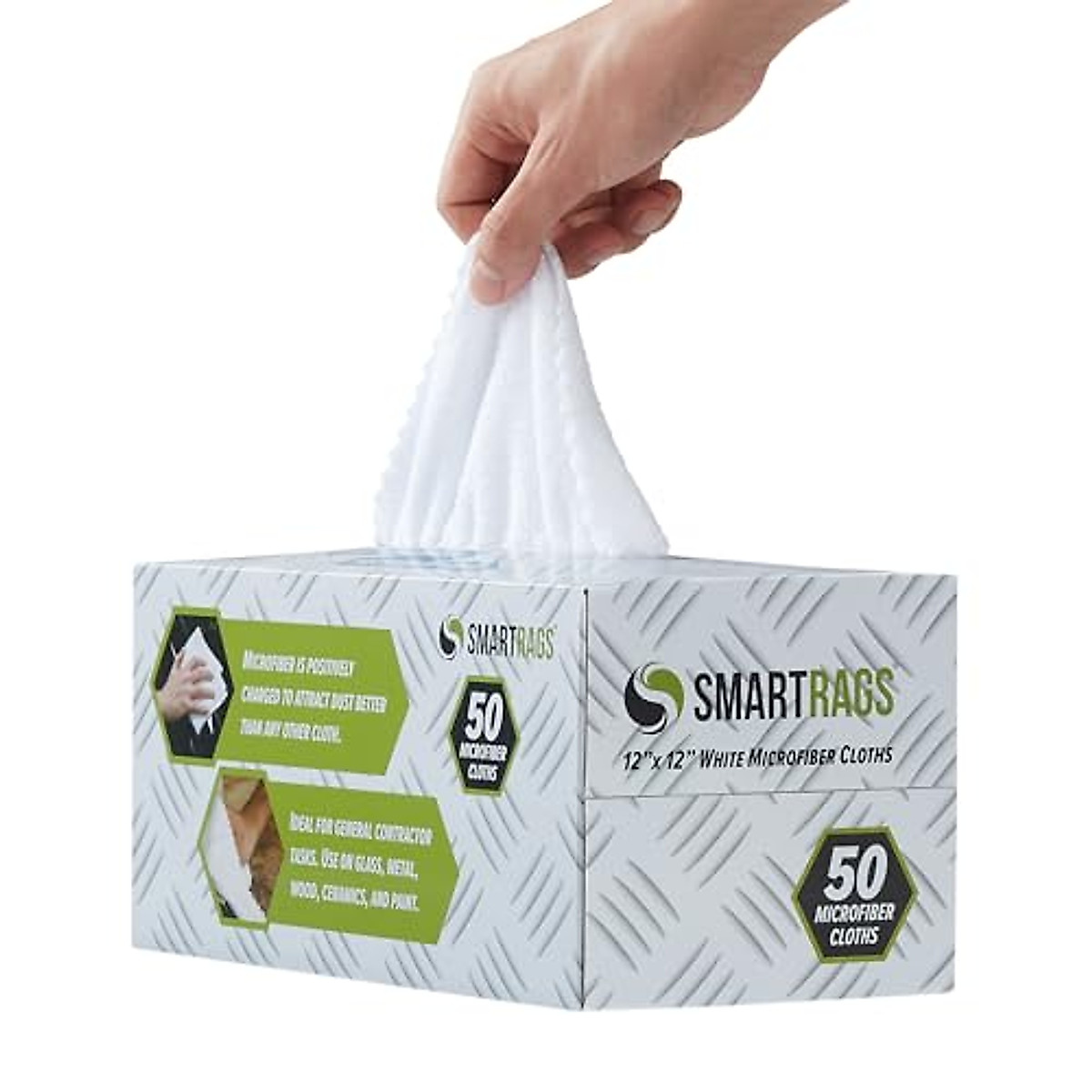 Arkwright Smart Rags in Box - (Pack of 50) Lint Free Microfiber Cleaning Cloth, Scratch & Streak-Free, Dispensable Wash Towels for Cars, Window Glass, and Auto Shop, 12 x 12 in, White