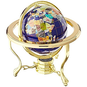 Unique Art 10-Inch by 6-Inch Blue Lapis Ocean Table Top Gemstone World Globe with Gold Tripod