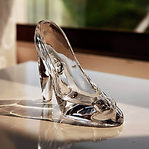 AIEWEV Crystal Glass Slipper Shoe Decor,Glass High Heels Shoe,Crystal Shoe Home Decoration,Miniatures Ornament for Lovers,Family, Friends (White)
