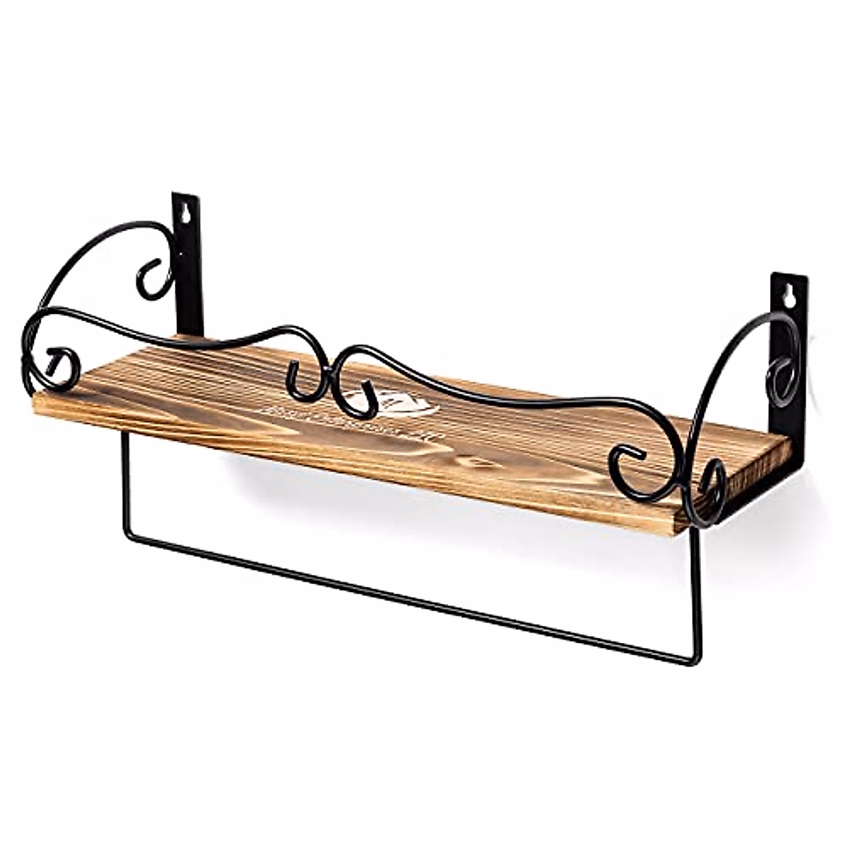 Masyl Floating Shelves Wall Mounted Set of 2, Rustic Wood Wall Shelves for Living Room Decor, Bathroom Organizer, Kitchen Storage, Home Décor, Made of Wood and Metal in Carbonized Brown Color