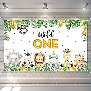 Wild One Backdrop Banner Birthday Decorations for Boys,Large Size 3 x 5Ft Jungle Safari Cute Animals 1st First Party Supplies