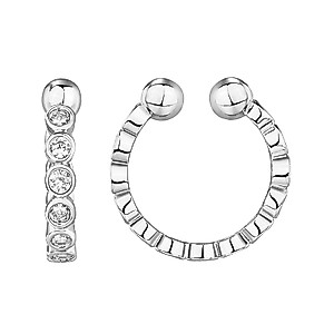 PAVOI 14K White Gold Plated 2.5mm Cubic Zirconia Sparkling Round Huggie Ear Cuff Gold Earrings for Women | Clip On Cartilage