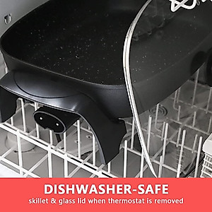 Nonstick Extra Deep Electric Skillet - with Glass Vented Lid, Adjustable Temperature, Serves 6 to 8 people (10.5Qt.)