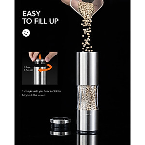 FORLIM Salt and Pepper Grinder Set with Dust Cover, Manual Pepper Mill with Adjustable Coarseness, Brushed Stainless Steel, Ceramic grinding core, 4.7oz Large Capacity, Spice Grinder (Set/Silver)