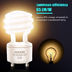 JACKYLED UL-Listed 13w Gu24 CFL 2700k T2 Spiral Gu24 Base 2-Prong Warm White Gu24 Fluorescent Light Bulbs Indoor Use (4-Pack)