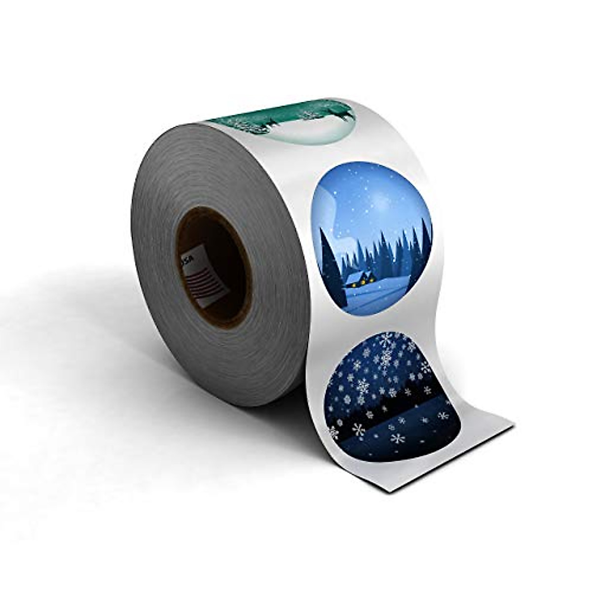 Winter Holiday Christmas Stickers, 1.5" Circle Seals, 500 Labels for Packaging, Presents, and Envelope Mailing. Made in The USA! (Snow Theme, 1 ROLL)