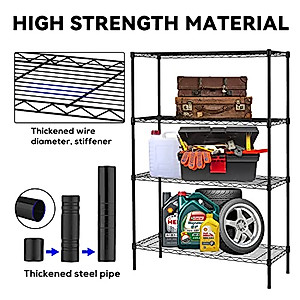 Storage Shelves, 4 shelf Storage Rack Adjustable 37"W x 14"D x 55"H NSF Certified Metal Shelves for Storage 1000Lbs Capacity Wire Shelving Heavy Duty for Kitchen Garage Shop Wire Rack Shelving, Black