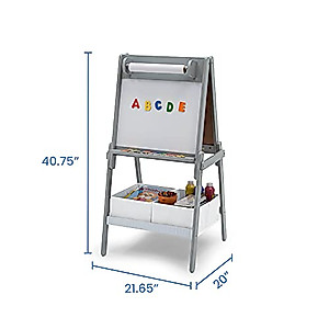 Delta Children Chelsea Double-Sided Storage Easel with Paper Roll and Magnets -Ideal for Arts & Crafts, Drawing, Homeschooling and More - Greenguard Gold Certified, Light Grey/White