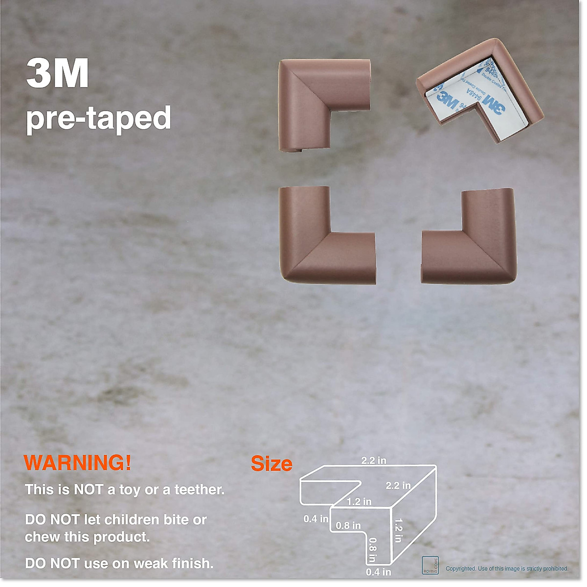 Roving Cove Corner Protector for Baby (8 Large Corners) - Hefty-Fit Heavy-Duty Soft Rubber Foam Furniture Corner Bumper Guards, 3M Adhesive Pre-Taped, Coffee Brown