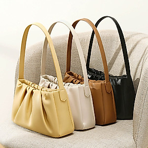 NVKIC Women's Retro Small Shoulder Bag Faux Leather Ruched Purse, Ladies Elegant Designer Mini Hanbags Trendy Crossbody Bags Yellow