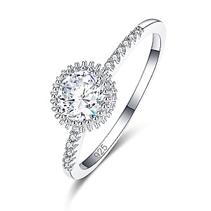 Narica Silver Plated Round Cut Created White Topaz CZ Cubic Zirconia Filled Halo Wedding Engagement Crown Ring 2PCS Women's Band Set for Mom Lover Gift 8#