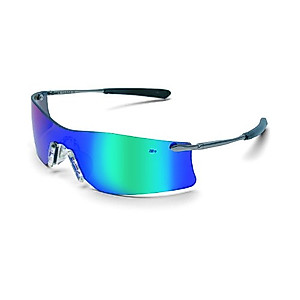 MCR Safety T411G Rubicon Safety Glasses Emerald Mirror Lens with UV Protection and Scratch Resistant Coating, Curved Frameless design, 1 Pair