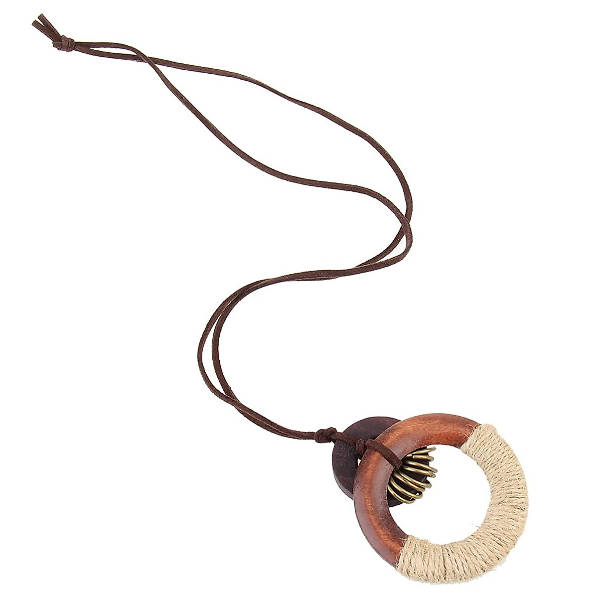 GelConnie Womens Pendant Necklace Wood Handmade Jewelry Leather Necklace Long Rope Sweater Necklace for Woman
