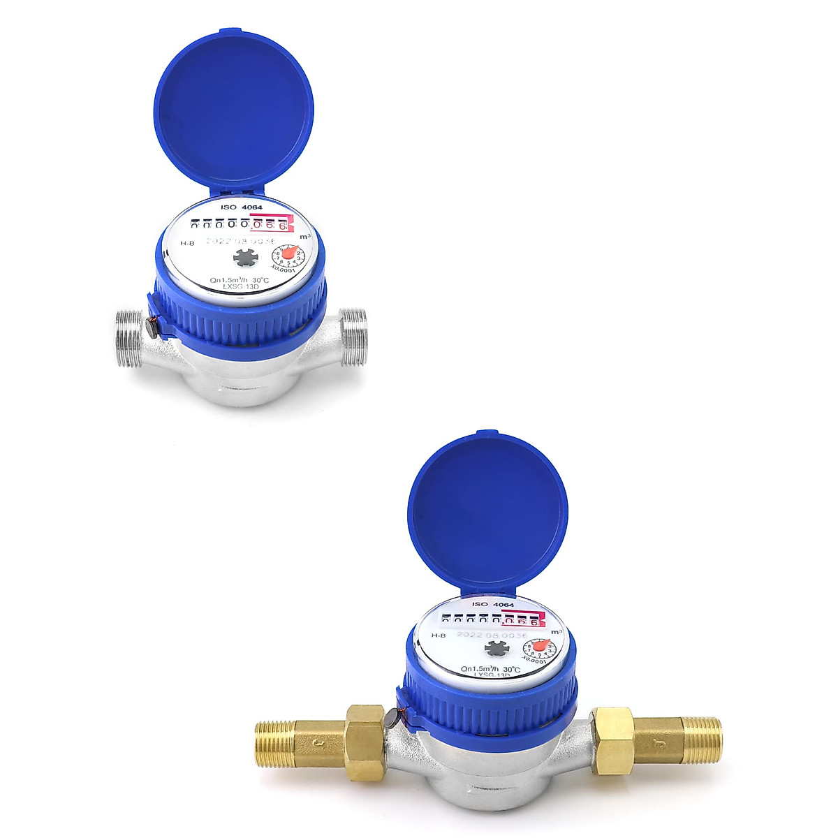 QWORK Water Meter, 1/2" NPT 304 Stainless Steel Cold Water Flow Meter with Pulse Output, for Garden and Home Use, Includes 2 pcs 1/2"NPT Thread Adapter