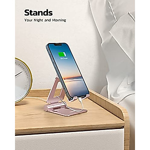Nulaxy A4 Cell Phone Stand, Fully Foldable Adjustable Desktop Phone Holder Cradle Dock Compatible with Phone 13 12 11 Pro Xs Xr X 8, Nintendo Switch Tablets (7-10") All Phones - Rose Gold