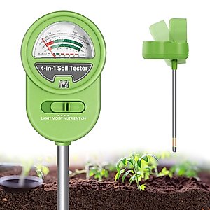 Soil Moisture Meter 4-in-1 Soil Ph Meter Water Monitor Soil Moisture/Light/Nutrients/pH Meter for Gardening Lawn Farming Indoor & Outdoor Promote Plants Healthy Growth No Batteries Required (Green)