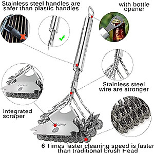 GrillPals Grill Brush & Scraper - Featured On ABC Morning News - BBQ Brush for Grill Cleaning - Stainless Steel Brush and Handle w/ Extra Wide Grill Scraper - Bottle Opener Included