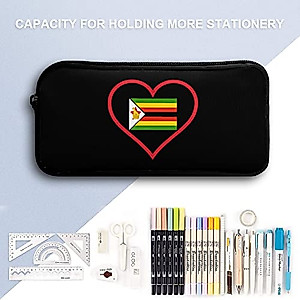 I Love Zimbabwe Red Heart Pencil Case Makeup Bag Big Capacity Pouch Organizer for Office College