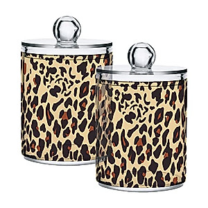 SUABO Plastic Jars with Lids,Leopard Tiger Skin Animal Print Storage Containers Wide Mouth,Glasss Airtight Canister Jar for Kitchen Bathroom Pantry Countertop,Set 2