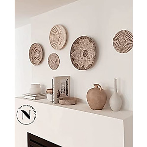 TheNamiCollection Five Seagrass Baskets Set | Hanging, Decorative, Boho Styled Perfect For Trendy, All Natural Home Wall Decor | Handmade, Round, Woven