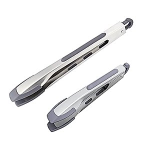 KITCHENDAO Tongs for Cooking with Silicone Tips, One-Handed for Convenience, Soft-Touch Handle, Silicone Tipped Food Grill BBQ Cooking Tongs for Non-Stick (12 Inch&9 inch Sets)