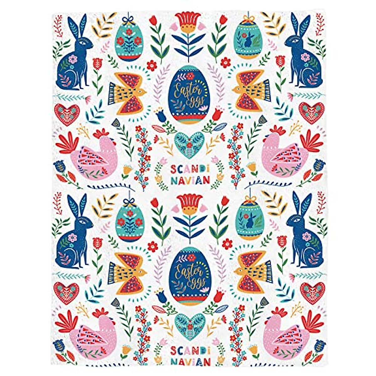 HOMECOLLECT Easter Blanket Flannel Fleece Throw,Easter Eggs Rabbits Flowers Light Weight Soft Cozy Warm Bedroom Throw Blakets 39x49 Inch