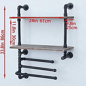 WRUJ 24" Industrial Pipe Shelf, Rustic Wall Shelf with with Rotating Towel Bar, Bathroom Shelf, Kitchen Seasoning Rack, Bookshelf Storage Rack
