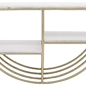 Sagebrook Home 3-Layer Half Moon Shelf - Iron and Wood Shelf - Gold/White Mounted Wall Shelf - 21" x 11" Decorative Wall Storage for Home or Office