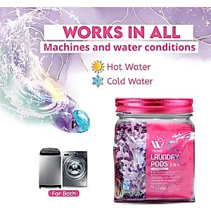 5-in-1 Laundry Pods, Total 96 Count, High Efficiency (HE), Ultra Concentrate with Powerful Stain Lifter Technology, Fabric Softener With Lavender Extracts, Detergent Pods, 32 Count/Each – Pack of 3