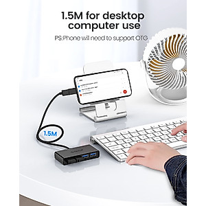 ORICO 4-Port USB 3.0 hub, USB hub 3.0 with Power Supply Port[Charging Not Supported], 5 ft Data Cable for Desktop, iMac, Surface Pro, XPS, USB Flash Drives, Mobile HDD, and More - Black