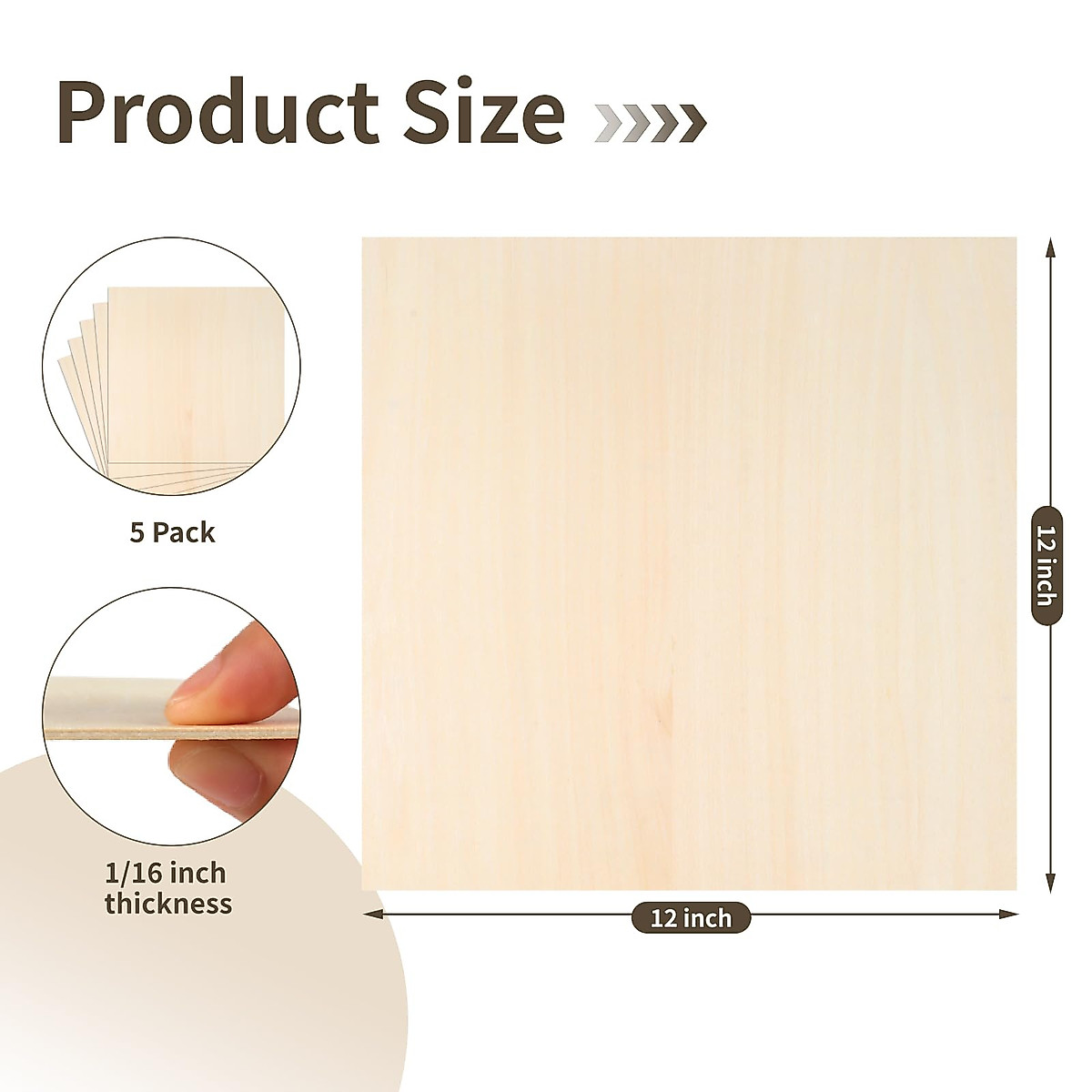 Balsa Wood Sheet, 5 Pack Plywood Sheets, Basswood Sheets 12 X 12 X 1/16 Inch, Unfinished Craft Wood, Thin Wood Boards for Laser Cutting, Engraving, Wood Burning, Crafts