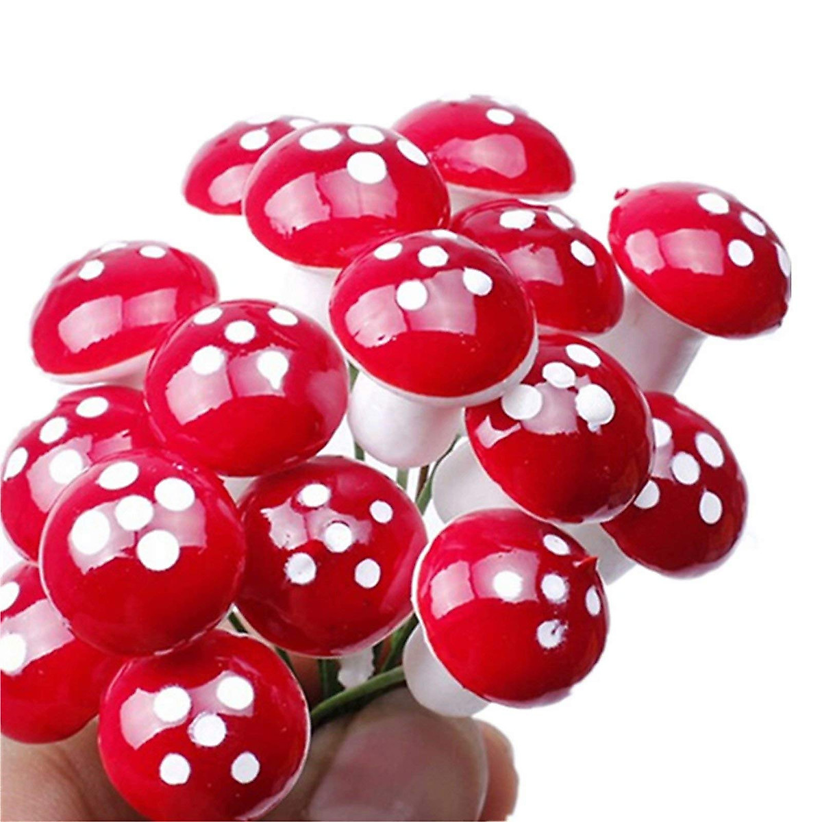 ASkinds 50Pcs/Set Mini Mushroom Decoration, Miniatures Artificial Succulent Plant Pot Resin Craft Decoration for Home DIY Micro Landscape Decor(Red)