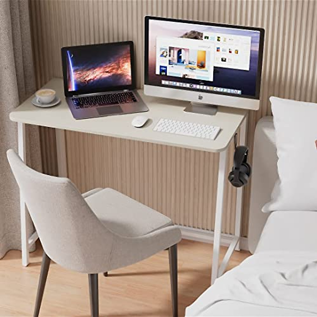 WOHOMO Folding Desk, Small Foldable Desk 31.5" for Small Spaces, Space Saving Computer Table Writing Workstation for Home Office, Easy Assembly, Oak