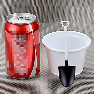 50 Pieces Disposable Plastic Ice Cream Dessert Spoons Plastic Shovel Shape Dessert Spoon Mini Ice Cream Plastic Shovel Spoon Pudding Spoon Yogurt Spoon(Black, White)