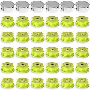 Hiboom 30 Pcs String Trimmer Line Weed Wacker String AC80RL3 Weed Rope String Twisted Weed Whip String and 6 Pcs Trimmer Cap Cover Compatible with Ryobi 18V 24V 40V Cordless Trimmers, 11 ft