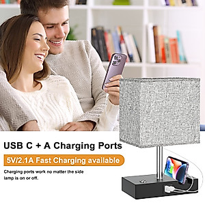 aooshine Touch Lamp with USB C+A Charging Ports-Table Lamp for Bedroom with 3 Levels Brightness(Low/Medium/Hight), 3 Way Dimmable Bedside Nightstand Lamp with 2 Phone Slots (Include Bulb)