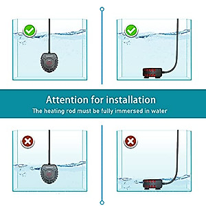 auomii Mini Submersible Aquarium Heater, 50W/100W Small Fish Tank Heater, Built-in Thermometer, 2 LED Temperature Display, External Temperature Controller, Smart Memory, 50W (1-10Gallons)