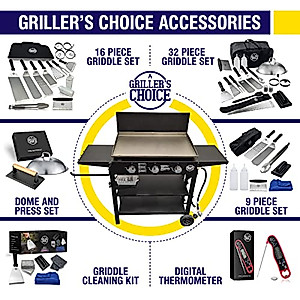 Griller's Choice Outdoor Griddle Grill Propane Gas Flat Top - Hood Included, 4 Shelves, Disposable Grease Cups, 36,000 BTU's, Large Cooking Area, Paper Towel Holder.