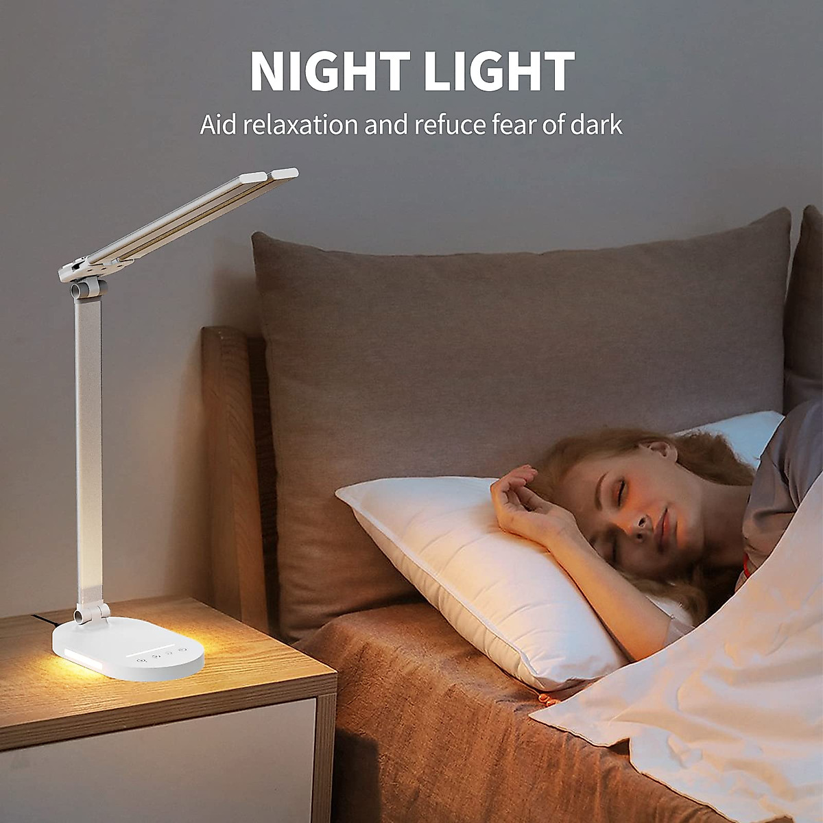 Double Head Desk Lamp for Home Office, Eye-Care Desk Light with USB Charging Port, Touch Control 5 Color Temperature & Brightness with Night Light Mode, 60min Timer Desktop Table Lamp for College Dorm