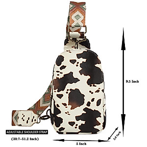 Mzjeaziany Women Chest Bag Sling Bag Small Crossbody PU Leather Satchel Daypack Shoulder backpack for traveling hiking…（cow cloud）