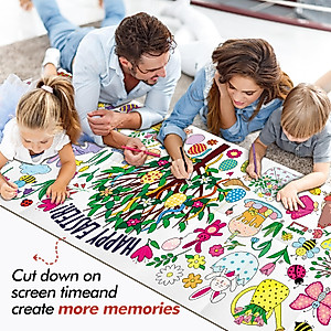 JellyPanda Easter Large Coloring Table Cloth Happy Easter Giant Coloring Poster Bunny Egg Pages Sheets Paper for Kids Adults 71 * 23.6 in