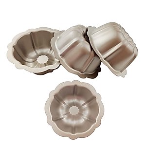 LoveDeal 4 Inch Nonstick Mini Bundt Cake Pan, Set of 4 for Baking, Carbon Steel Fluted Cake Pans, Metal Round Pumpkin Shaped Cake Mould for Cupcake, Muffin, Brownie, Pudding - Gold