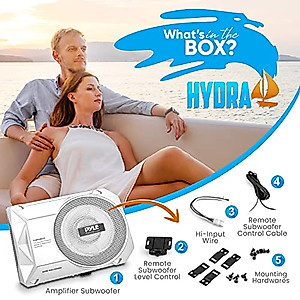 PyleUsa 10-Inch Low-Profile Amplified Subwoofer System - 900 Watt Compact Enclosed Active Marine Underseat Car Subwoofer with Built in Amp, Powered Car Subwoofer w/Low & High Level Inputs - PLMRSBA10