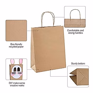 GSSUSA Brown Kraft Paper Gift Bag with Handles, 10x5x13 Bulk Shopping Grocery Paper Bags 100 Pc, Party Favor, Retail, Small Business, Packaging, Christmas, Merchandise, Boutique, Wedding, Baby Shower