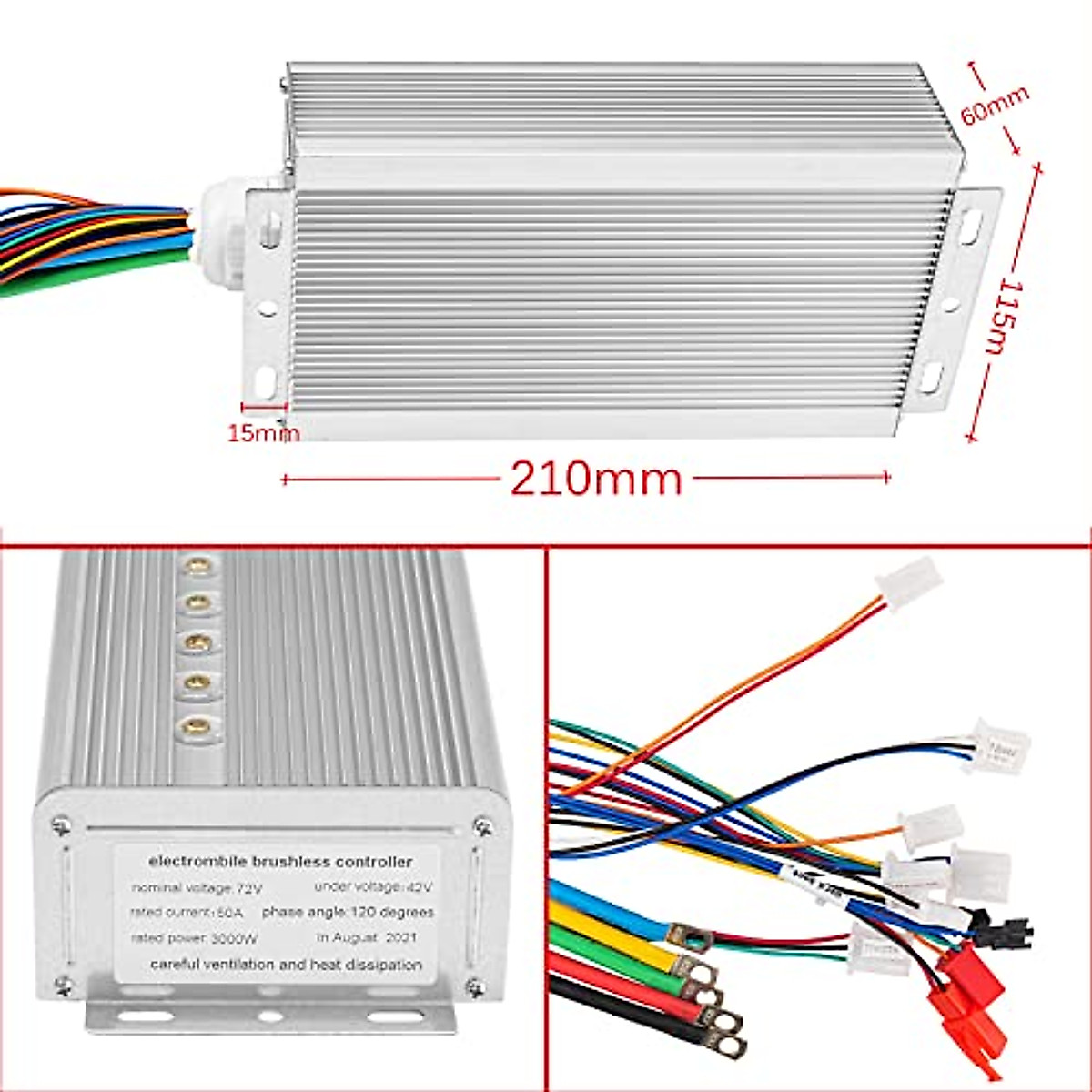BLDC 72V 3000W Brushless Motor Kit with 24 Mosfet 50A Controller and Throttle for Electric Scooter E Bike Engine Motorcycle DIY Part Conversion Kit (6 Part in 1 and Motor with Foot)