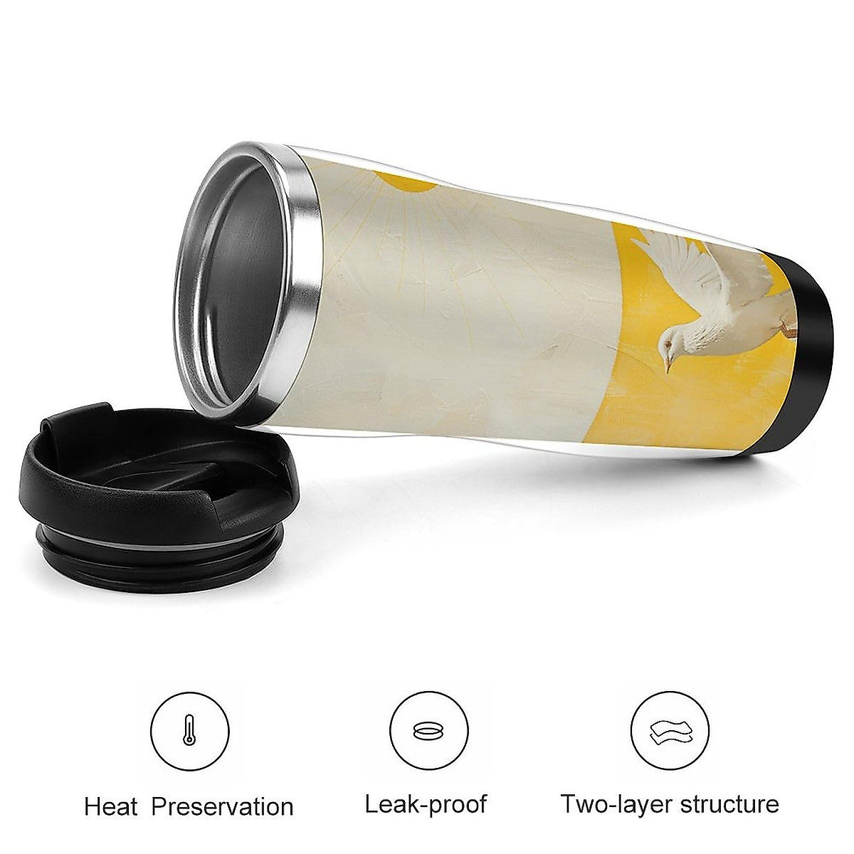13 Oz Travel Mug A White Dove Flies By Stainless Steel Double Wall Vacuum Leak Proof Insulated Tumbler with Lid Hot And Cold Beverage Holder for Travel Picnic Outdoor