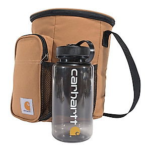 Carhartt Insulated 10 Can Vertical Cooler + Water Bottle, Fully-Insulated Lunchbox with Included Water Bottle, Brown