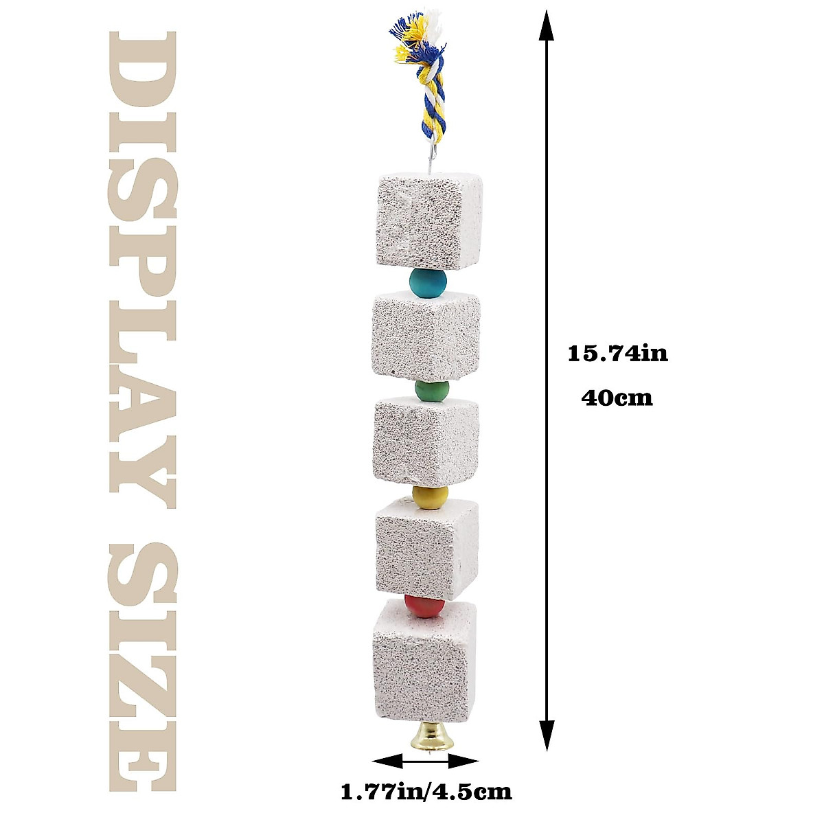 2 Pack Large Bird Chewing Toy, Parrot Beak Grinding Calcium Stone with Bells, Bird Cage Accessories, Cage Toys for Cockatiel Parakeet Parrot Budgies Rat Hamster Chinchilla Rabbit Bunny African Grey